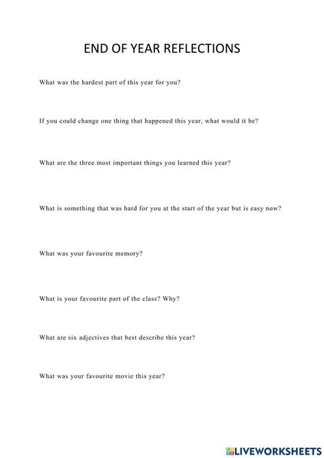 Esl Eoy Reflect… Free Interactive Worksheets 1764648