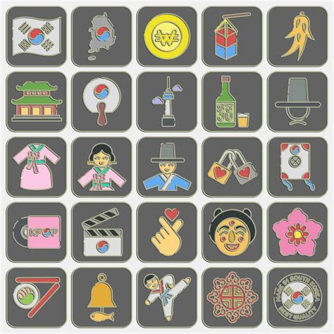 Icon Set Of South Korea South Korea Elements Icons In Embossed Style Good For Prints Posters