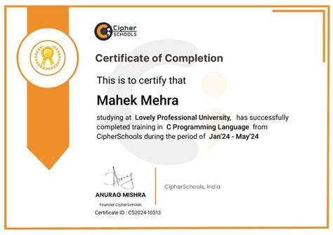 Mahek Mehra On Linkedin Learningjourney Cprogramming Cipherschools