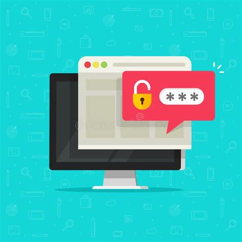 Desktop Computer With Unlocked Password Bubble Notification Flat