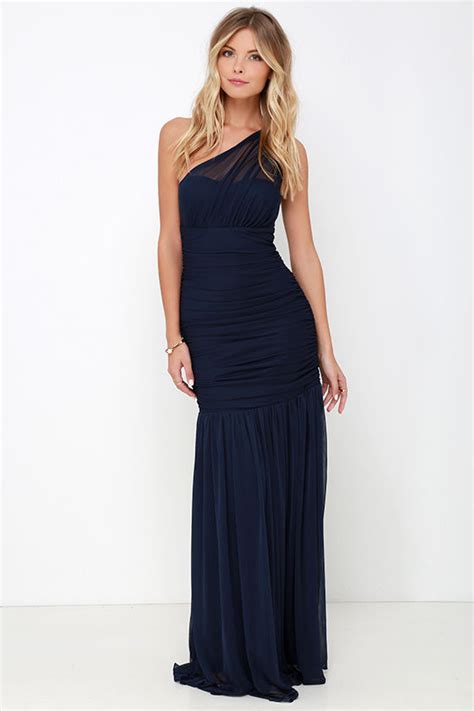 One Shoulder Dress Maxi Dress Navy Blue Dress 98 00 Lulus