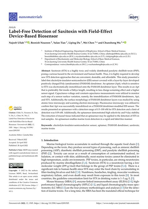 Pdf Label Free Detection Of Saxitoxin With Field Effect Device Based Biosensor