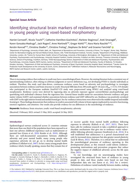 Pdf Identifying Structural Brain Markers Of Resilience To Adversity In Young People Using