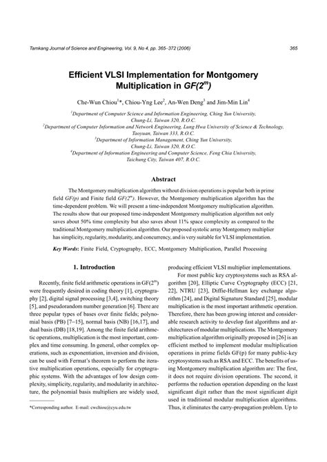 Pdf Efficient Vlsi Implementation For Montgomery Multiplication In Gf2m