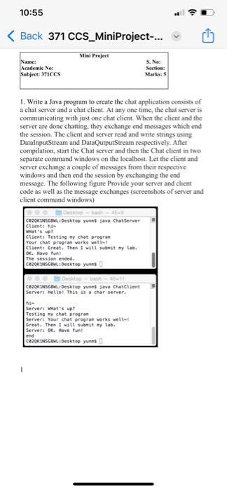 Solved Back 371 Ccsminiproject 1 Write A Java Program