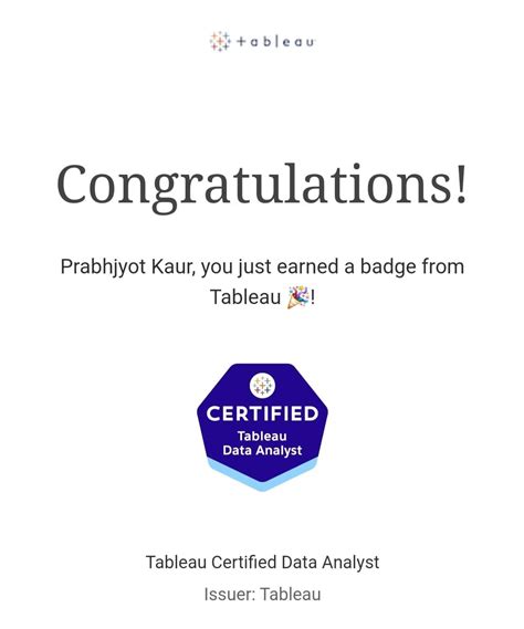 Prabhjyot Shinh On Linkedin Tableau Dataanalytics Certification Datavisualization