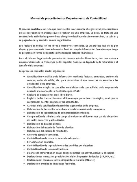 Manual De Procedimientos Contables Pdf Empresas Contabilidad