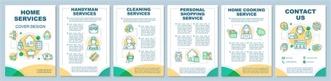 홈 서비스 브로셔 템플릿 레이아웃입니다 청소 요리 서비스 전단지 소책자 선형 그림이있는 전단지 인쇄 디자인 잡지 연례 보고서 광고 포스터에 대한 벡터 페이지 레이아웃 A4