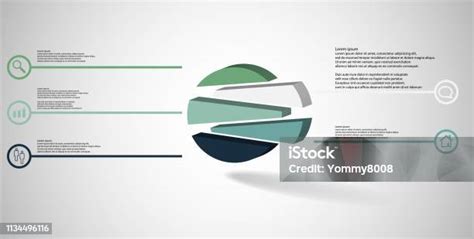 3d 그림 인포 그래픽 템플릿입니다 엠보싱 원은 무작위로 5 개의 이동 된 색상 부분으로 나뉩니다 개체는 회색 흰색 배경에 배치 됩니다 원에 기호가 있는 선은 측면에