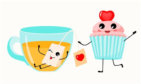 가와이이 아침 식사 티백 컵케이크 케이크와 함께 차 벡터 그림입니다 귀여운에 대한 스톡 벡터 아트 및 기타 이미지 귀여운 노랑 달콤한 음식 Istock