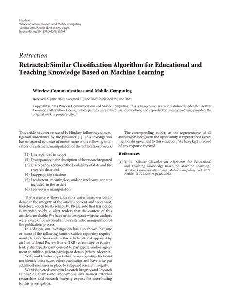 Pdf Retracted Similar Classification Algorithm For Educational And Teaching Knowledge Based