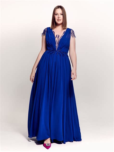 Plus Size V Neck Evening Gown