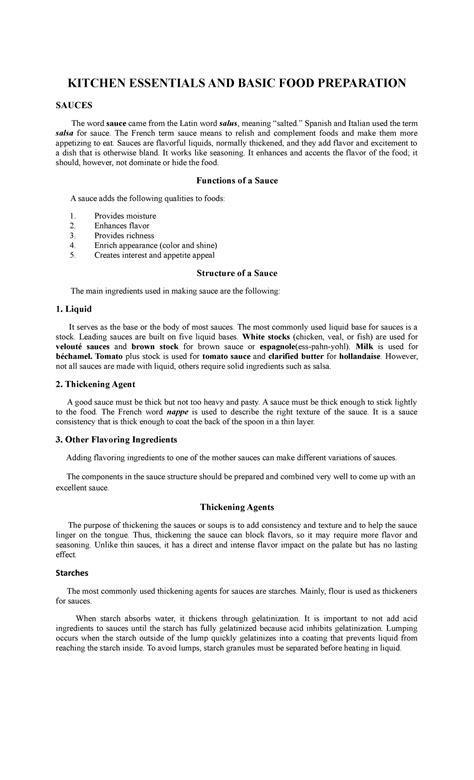 Kitchen Essentials And Basic Food Preparation Kitchen Essentials And Basic Food Preparation