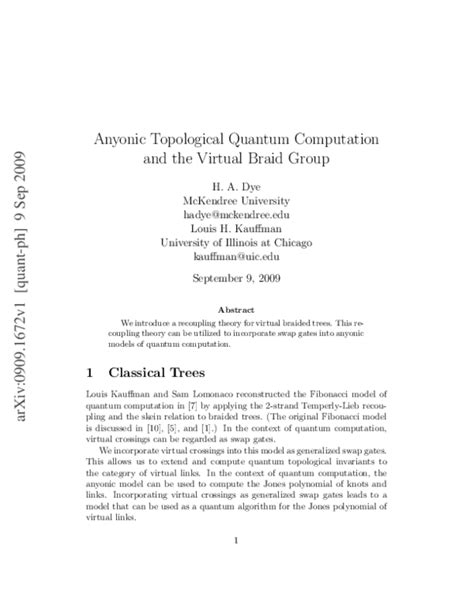 Pdf Anyonic Topological Quantum Computation And The Virtual Braid Group