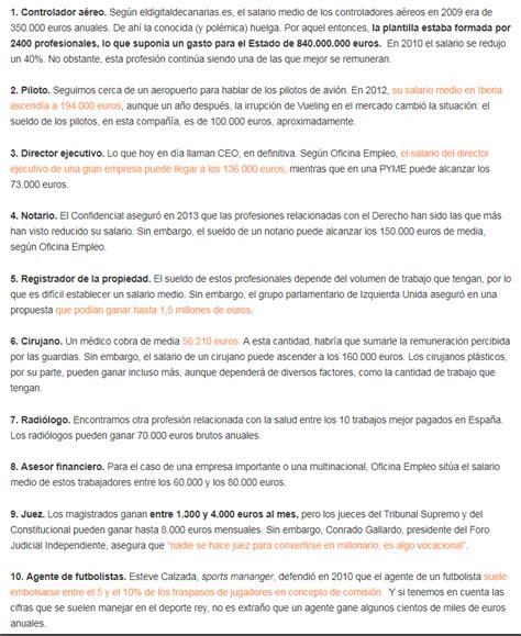 Los Diez Trabajos Mejores Pagados En España