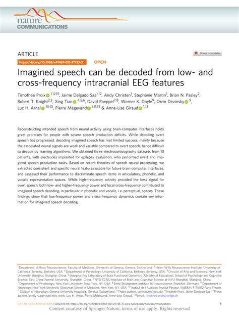 Pdf Imagined Speech Can Be Decoded From Low And Cross Frequency Intracranial Eeg Features