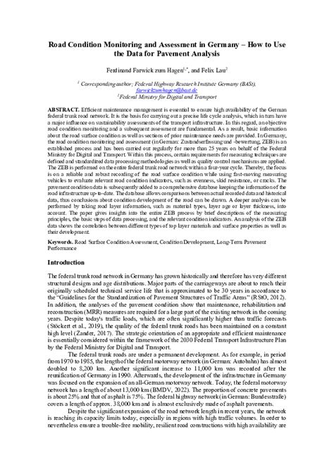 Pdf Road Condition Monitoring And Assessment In Germany How To Use The Data For Pavement Analysis