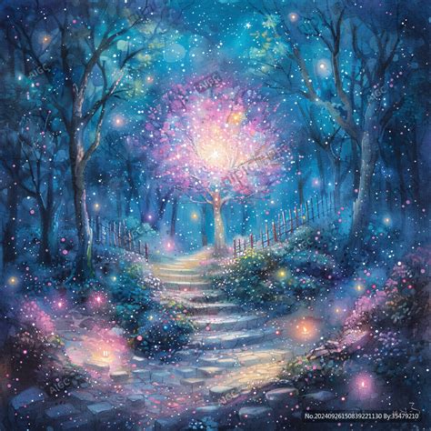Ai创作图梦幻森林 奇幻之旅 童话世界 魔法森林 夜空 星空 树木 光影 美景 壁纸 手机壁纸 电脑壁纸 梦幻 奇幻 唯美 意境 浪漫 艺术 绘画 插画 风景 自然 神秘 治愈 静谧 心灵