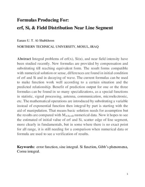 Pdf Formulas Producing For Erf Si And Field Distribution Near Line