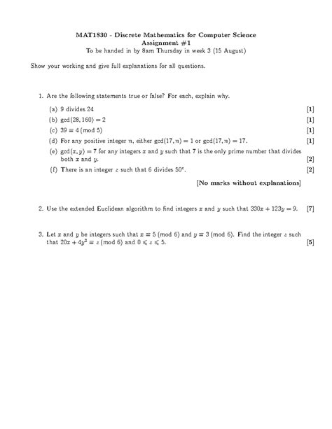 Assignment 1 Gcd Mat1830 Discrete Mathematics For Computer Science Assignment To Be