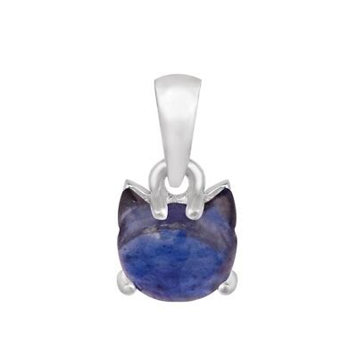 Blue Cat Pendant 7mm Natural Blue Sapphire 925 Sterling Silver Dainty