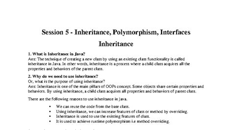 Inheritance Polymorphism And Interfaces In Java Session 5 Notes Studocu