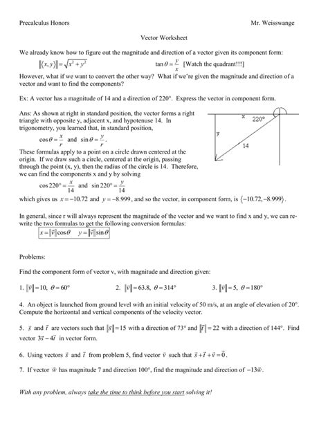 Vector Worksheet
