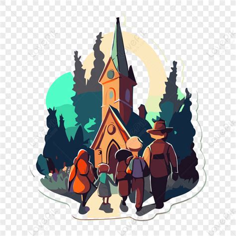 교회 클립 아트를 방문하는 가족을 특징으로 하는 스티커 일러스트 벡터상표 Png 일러스트 무료 다운로드 Lovepik