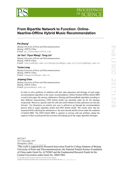 Pdf From Bipartite Network To Function Online Nearline Offline Hybrid Music Recommendation