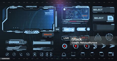 디지털 프레임 기술 Ui Ux 미래 지향적 인 Hud Fui 가상 인터페이스 게임 스트리밍을 위한 프레임 단추 및 오버레이 커서 집합을 위한 디자인 템플릿입니다 미래 정보