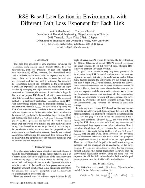 Pdf Rss Based Localization In Environments With Different Path Loss