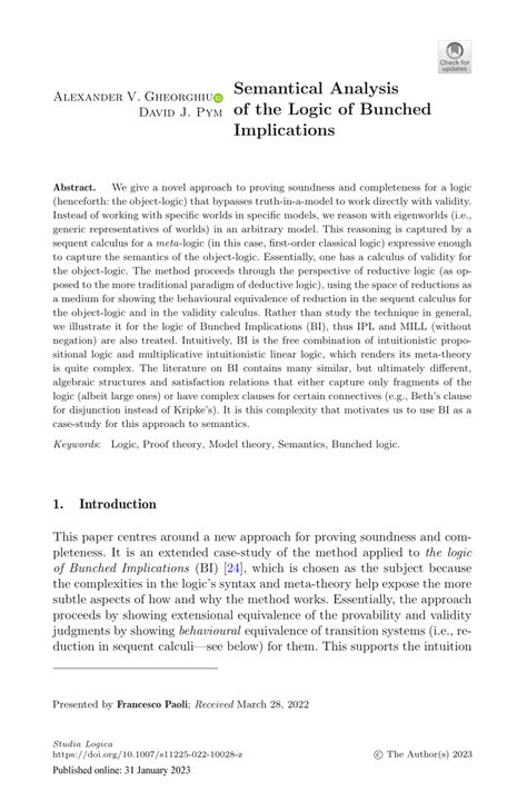Pdf Semantical Analysis Of The Logic Of Bunched Implications