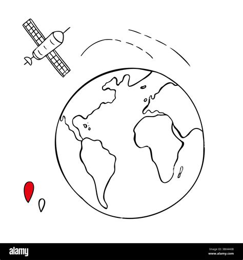 Earth Globe Space Satellite And Location Icons Vector Set Line Art Black Ink Sketch Navigation