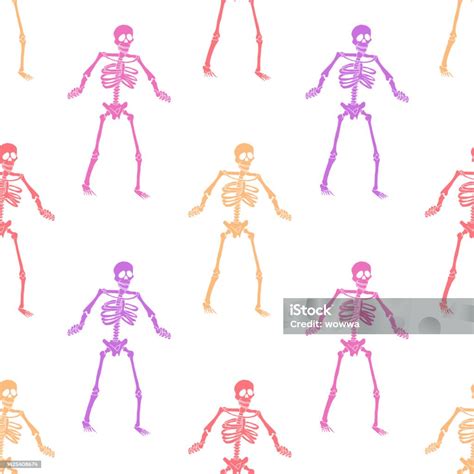 Colorful Skeleton Art Seamless Pattern Stock Illustration Download Image Now Anatomy Art