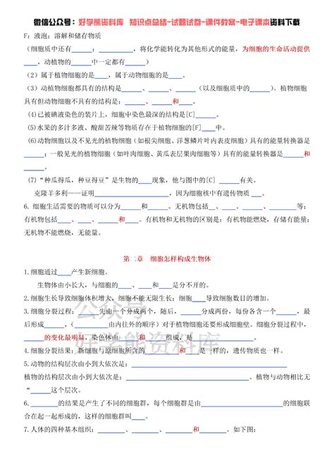 初中生物人教版初一七年级上册生物知识点总结填空版 知乎