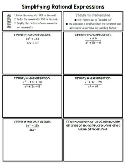 Simplifying Rational Expressions Notes By Math Minds 101 Tpt