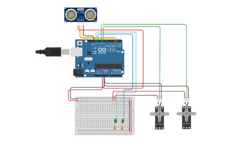 Circuit Design Servos Leds Y El Sensor Usnc Tinkercad