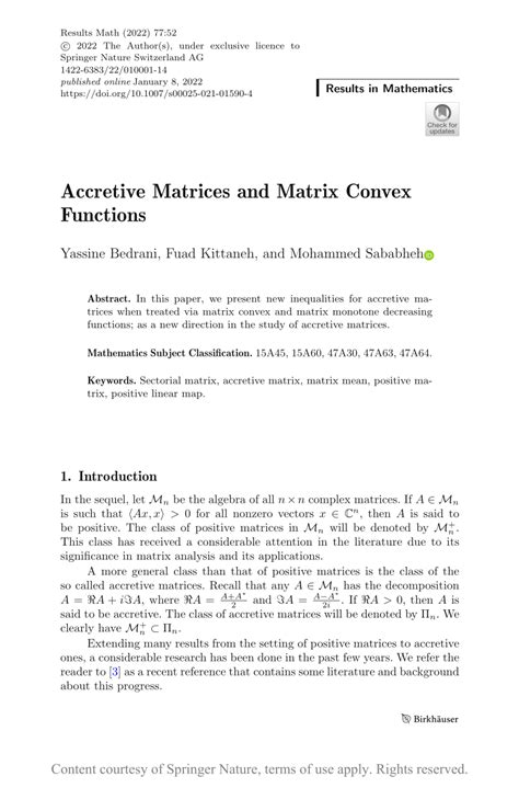 Accretive Matrices And Matrix Convex Functions Request Pdf