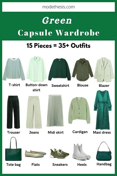 Green Capsule Wardrobe 15 Pieces And 25 Outfit Ideas Mode Thesis