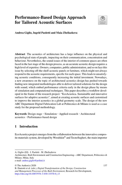 Pdf Performance Based Design Approach For Tailored Acoustic Surfaces