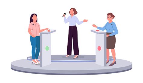 퀴즈 쇼 세미 플랫 컬러 벡터 캐릭터에서 플레이하는 사람들 토의에 대한 스톡 벡터 아트 및 기타 이미지 토의 실루엣 경쟁 Istock