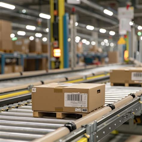 A Package Scanning Assembly Line In A Warehouse Showing Efficiency And