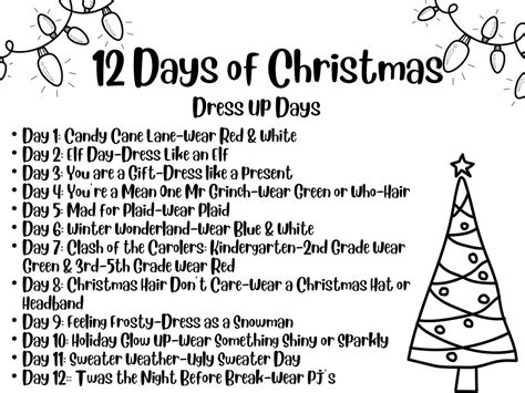12 Days Of Christmas Editable 12 Days Of Christmas Dress Up Days
