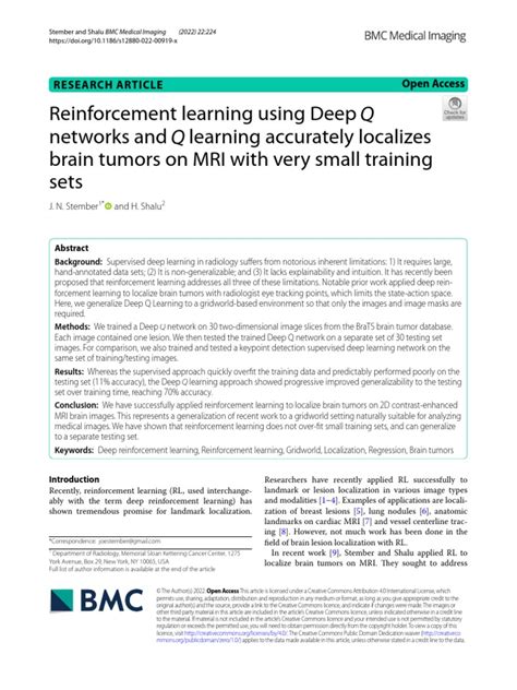 reinforcement learning using deep q networks and q learning accurately localizes brain tumors on