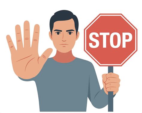 Man Holding Stop Sign With Outstretched Hand For Warning 75811441