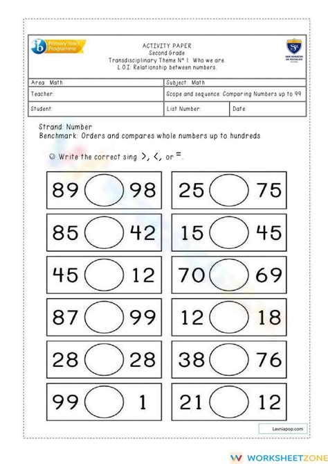Comparing Numbers Worksheet