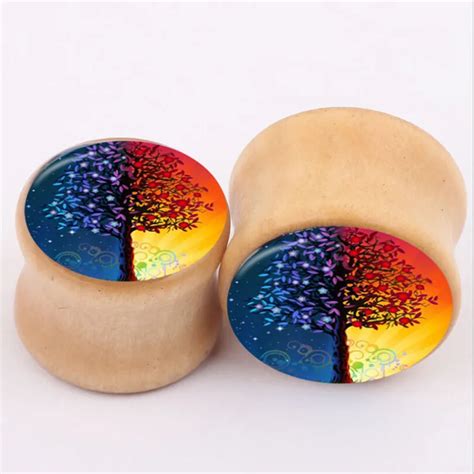 새로운 도착 패션 다채로운 나무 귀 플러그 터널 육체 팽창 피어싱 귀걸이 게이지 나무 귀 확장기 반지 바디 쥬얼리body Jewelry Aliexpress