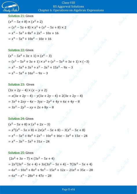 Rs Aggarwal Solutions Class 8 Exercise 6b Chapter 6 Operations On Algebraic Expressions