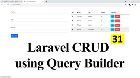 Crud Using Query Builder In Laravel Hindi Youtube
