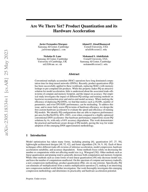 Pdf Are We There Yet Product Quantization And Its Hardware Acceleration